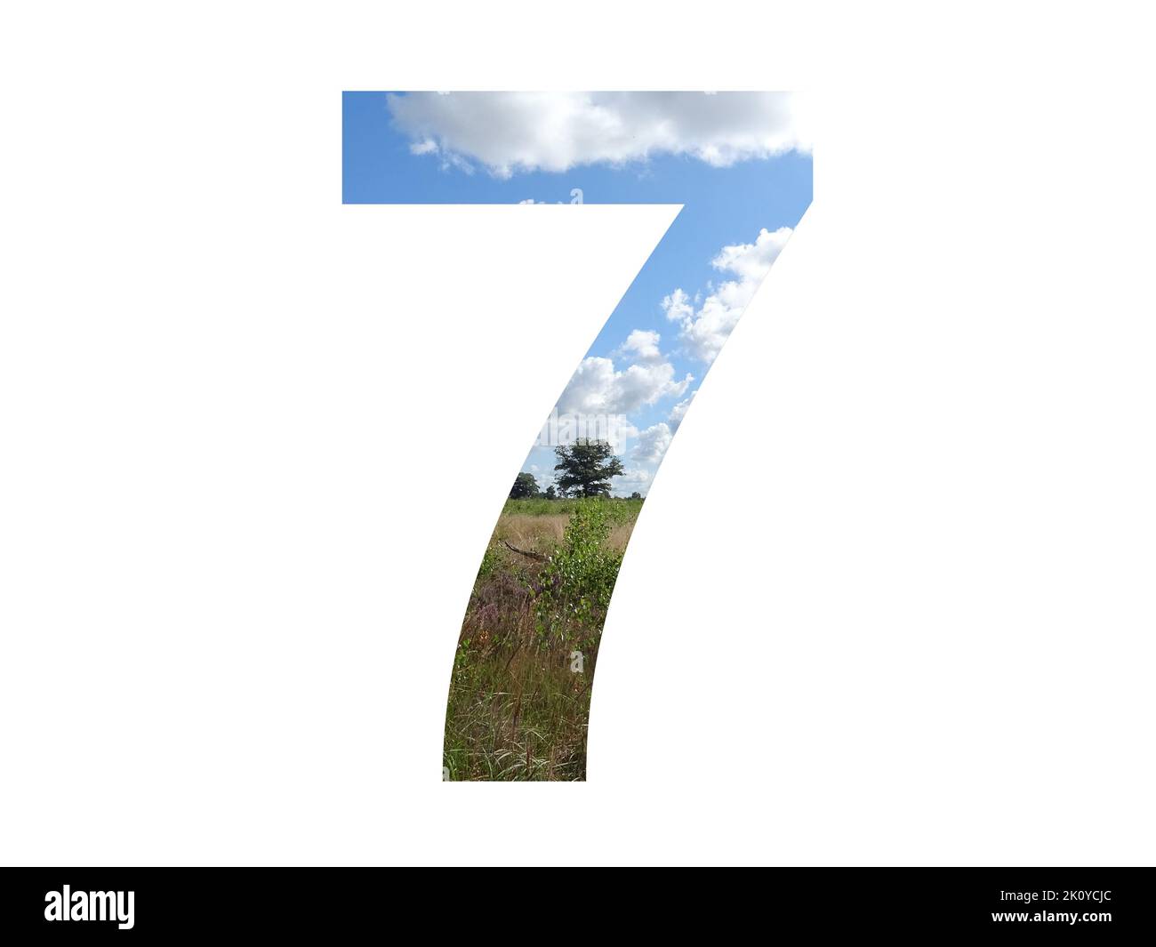 number 7 of the alphabet made with landscape with cloud, blue sky ...