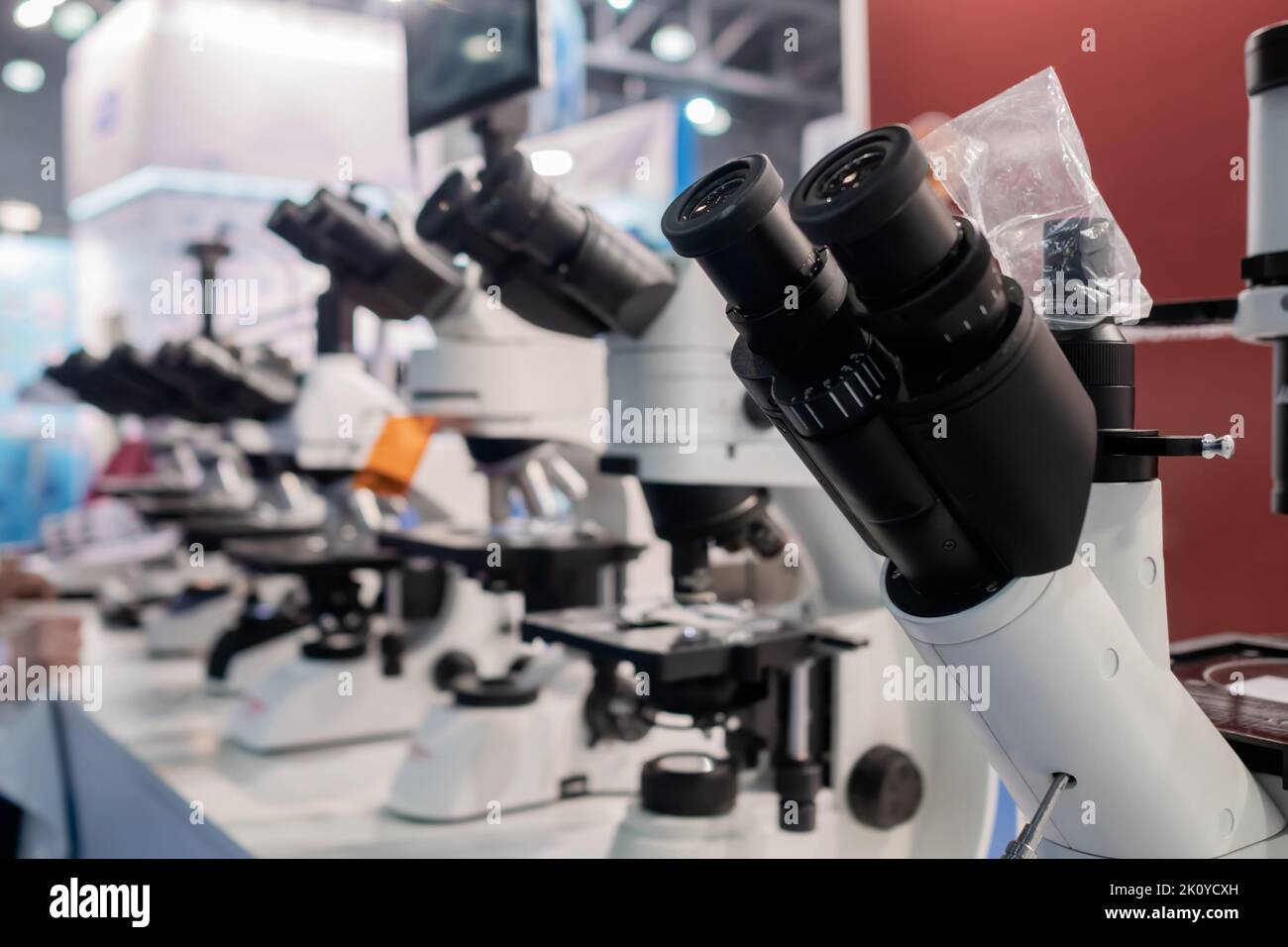 Professional microscopes at technology exhibition, trade show Stock ...