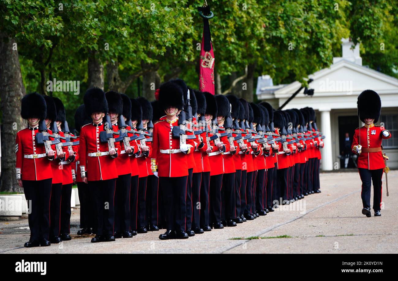 Members of the Coldstream Guards leave Wellington Barracks, central London, ahead of the ...
