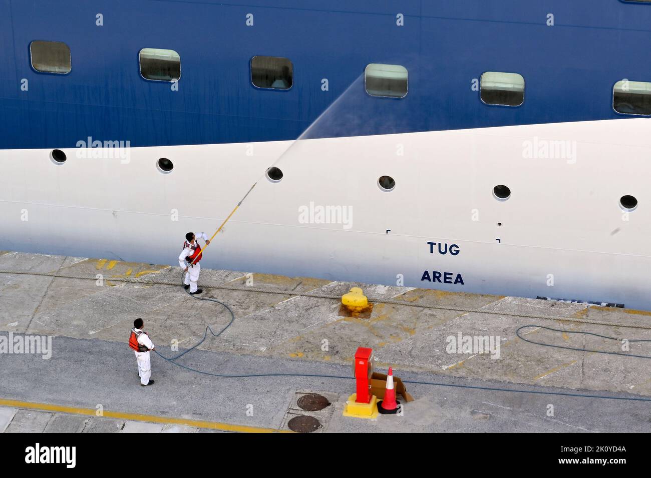 Corfu, Greece - June 2022: Crew from a Marella cruise ship using a high ...