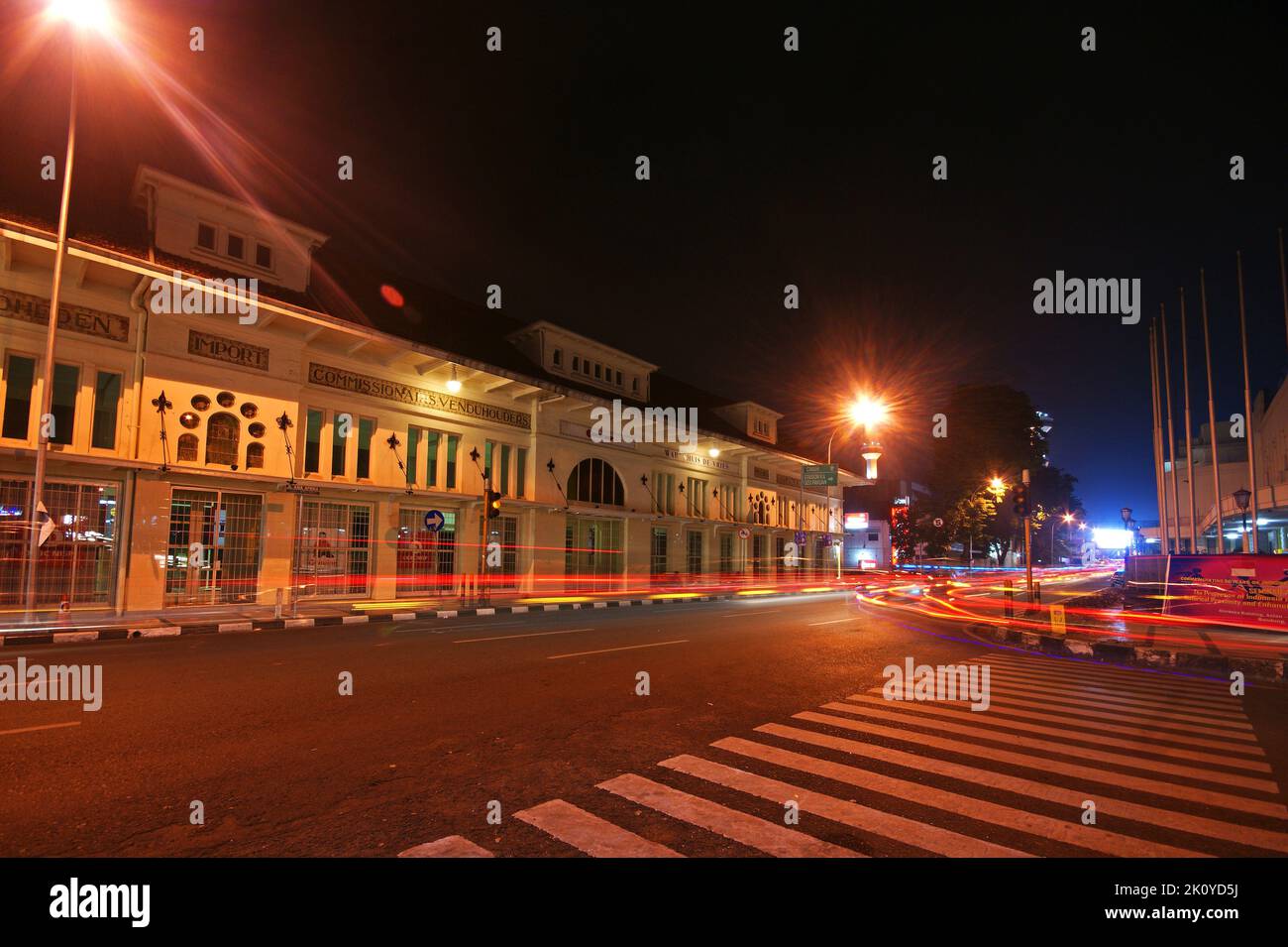 Night at Asia Afrika Street, Bandung, West Java, Indonesia Stock Photo ...