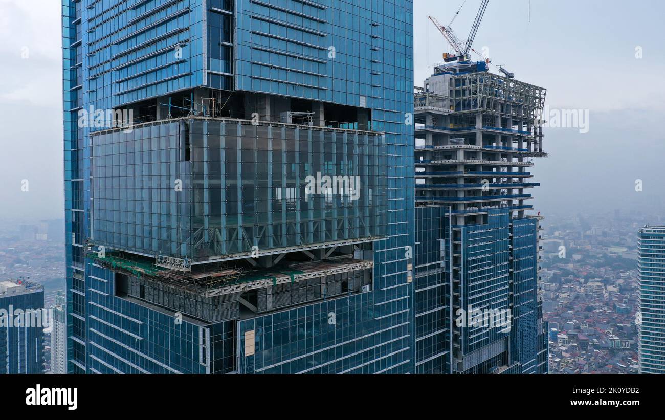 Building a high-rise building, view of a skyscraper under construction ...
