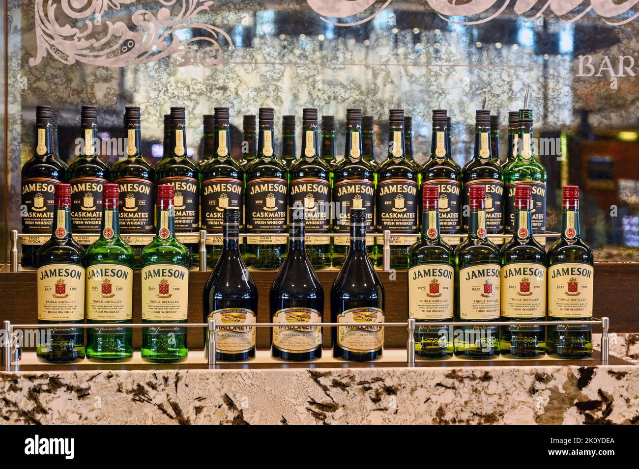Athens, Greece - June 2022: Rows of bottles of Jameson Scottish whisky ...