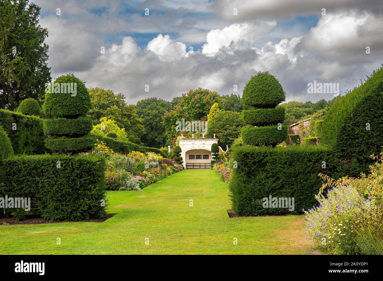Arley Hall Cheshire England UK herbaceous border looking toward the ...