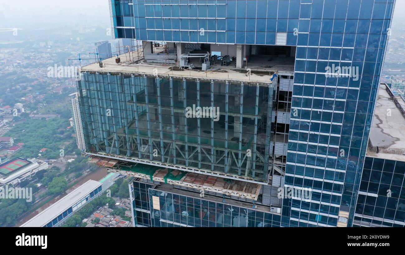 Building a high-rise building, view of a skyscraper under construction ...