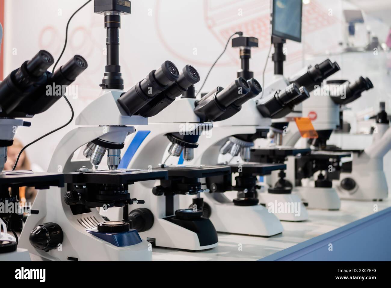 Professional medical microscopes in science lab, exhibition Stock Photo ...