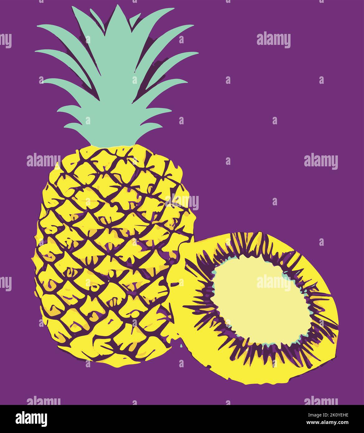 A vertical shot of an animated pineapple on purple background Stock ...
