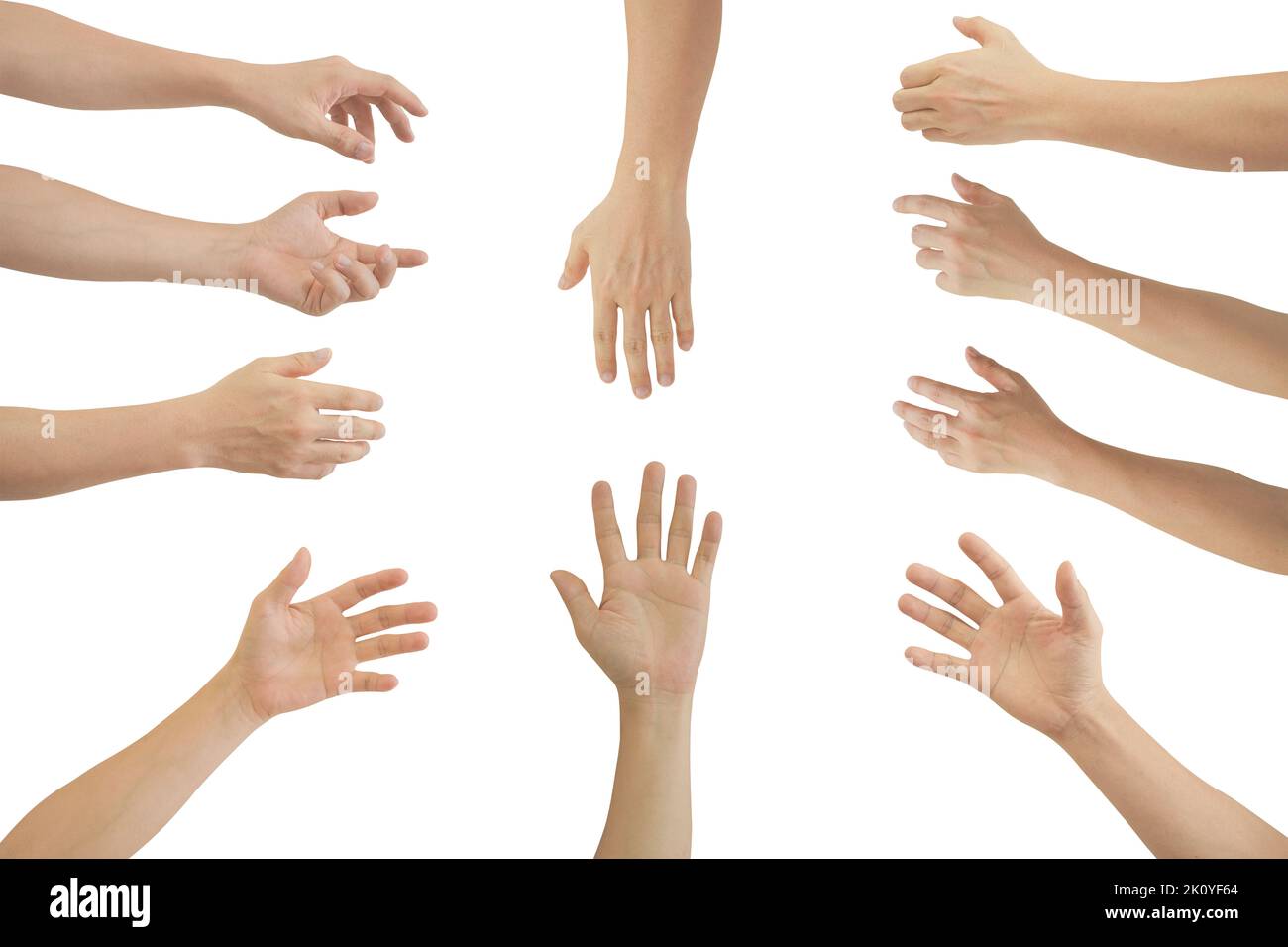 Set of young man's hand different gesturing, Isolated on white ...