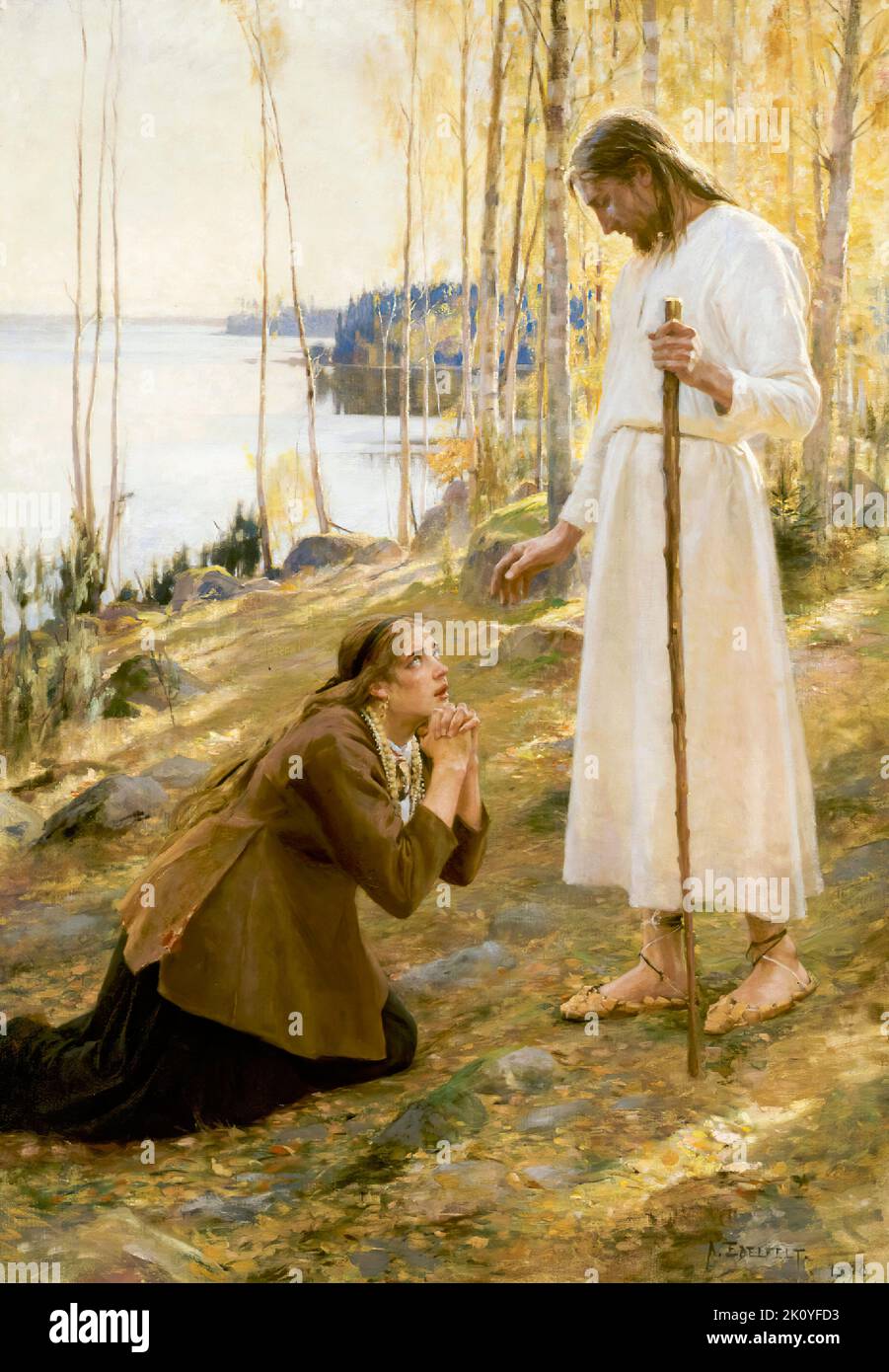 Christ And Mary Magdalene, painting in oil on canvas by Albert Edelfelt ...