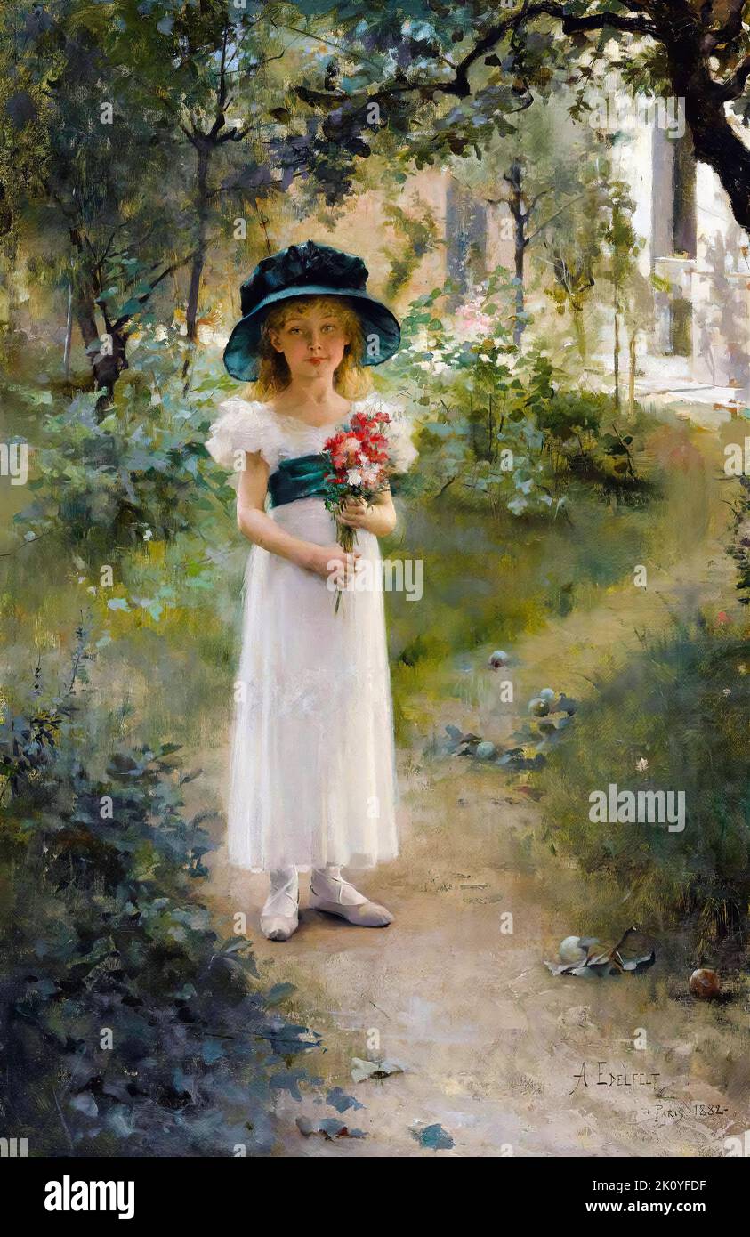 Albert Edelfelt, In the Garden, portrait painting in oil on canvas ...