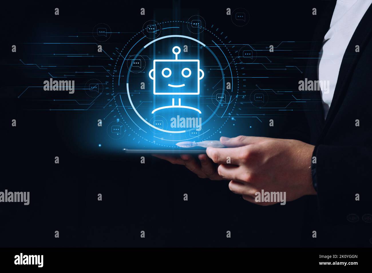 Chat bot concept. Automated technology for answering consumer questions ...