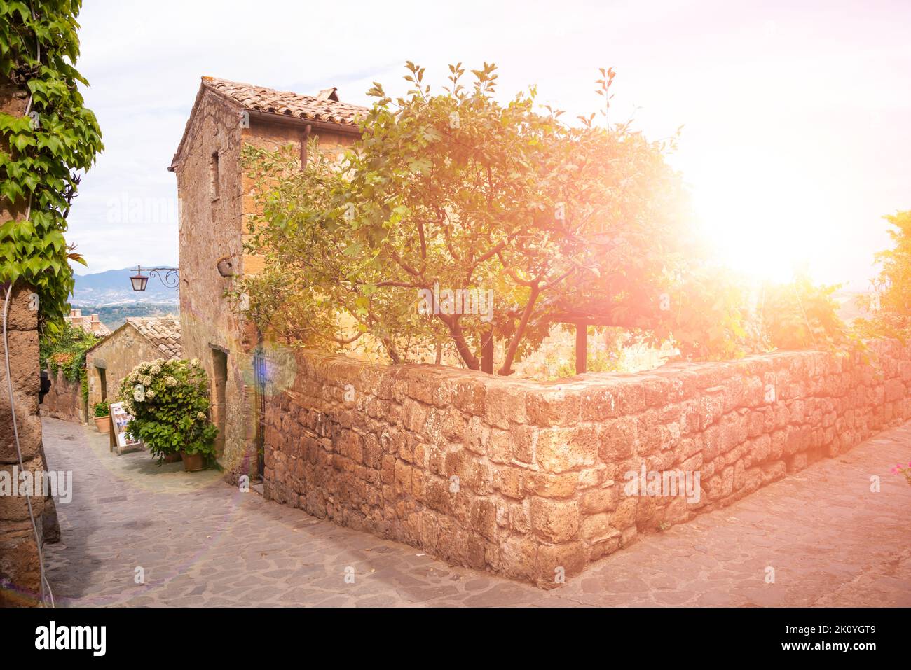 Picturesque building in medieval town in Tuscany. Old stone walls and ...