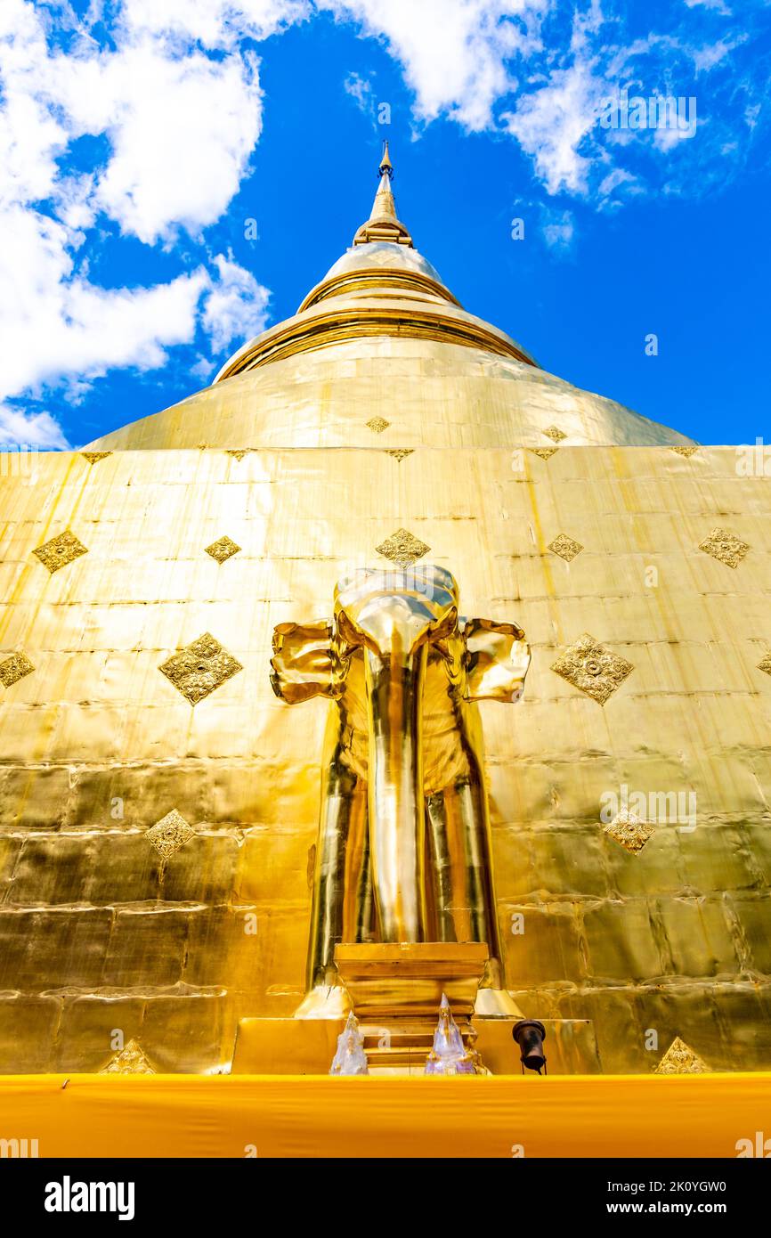 Golden statue of elephant placed on Wat Phra Singh temple in Chiang Mai ...