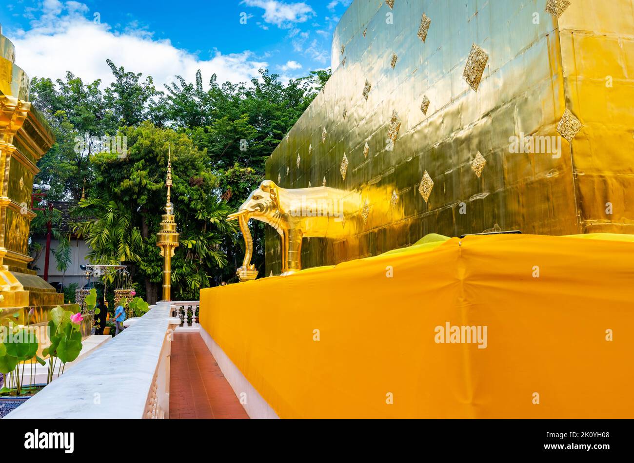 Golden statue of elephant placed on Wat Phra Singh temple in Chiang Mai ...