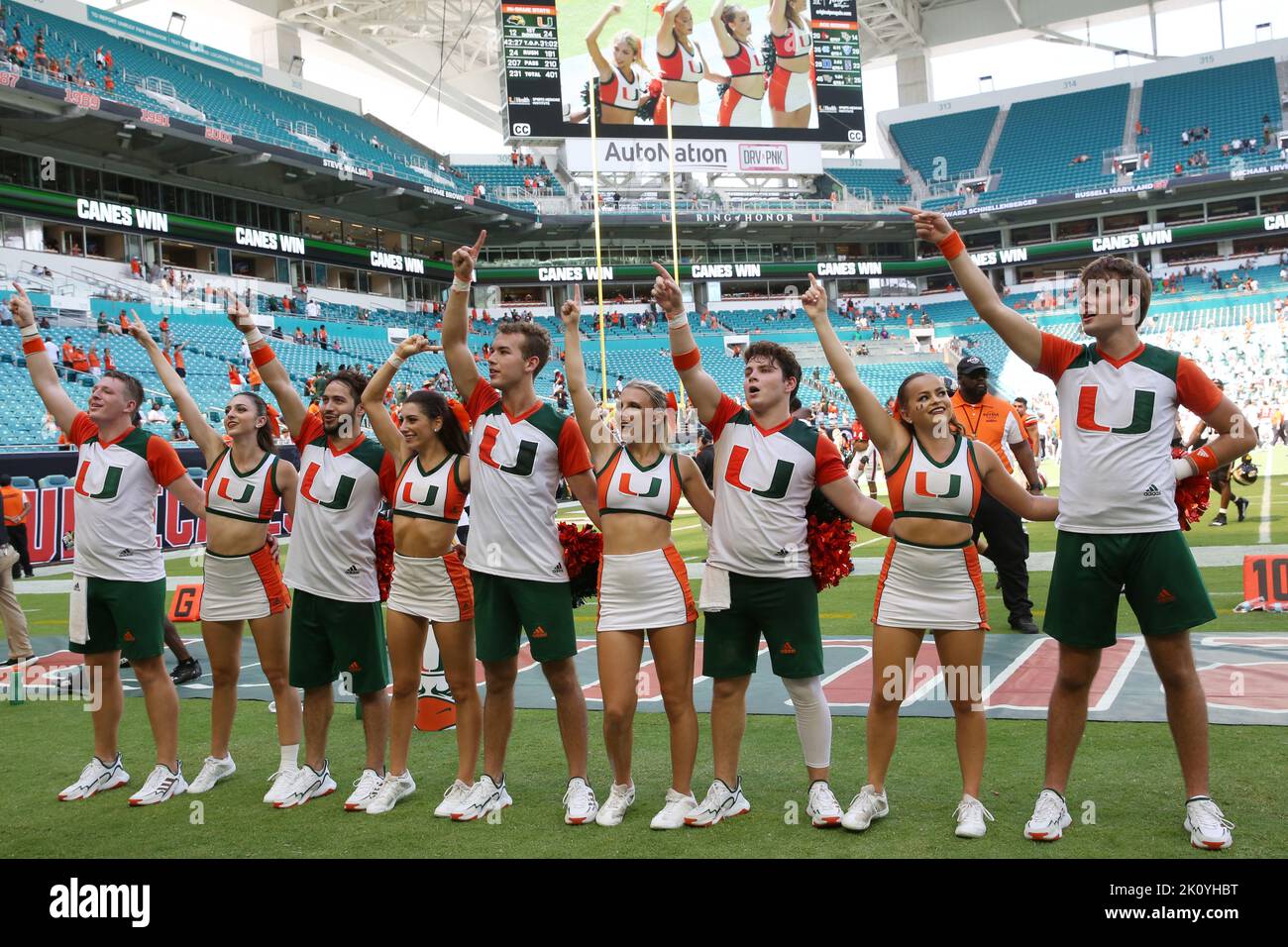 Miami Hurricanes cheerleaders celebrate after the game at Hard Rock ...