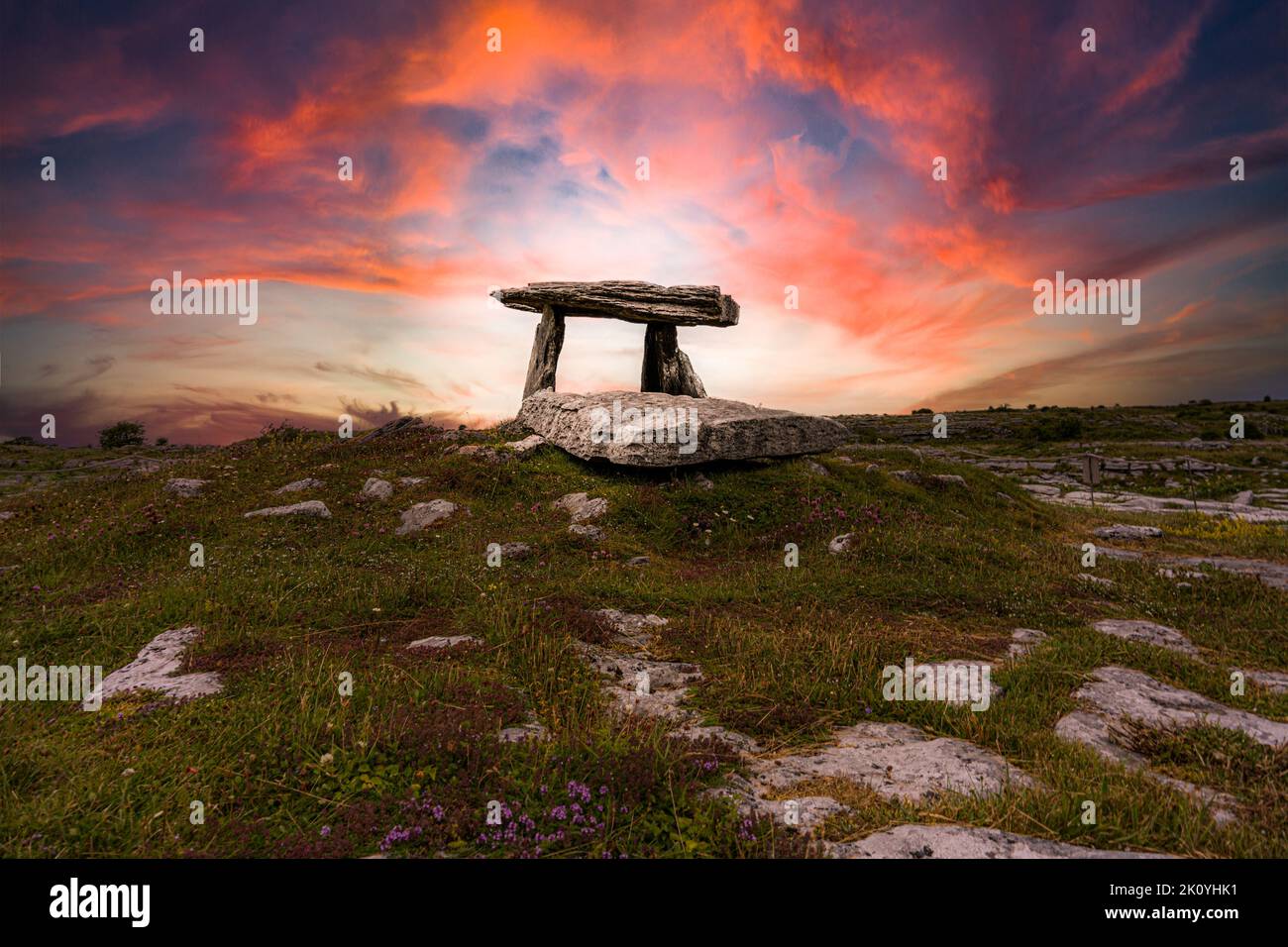 The Poulnabrone Dolmen.Situated on the high Burren limestone plateau ...