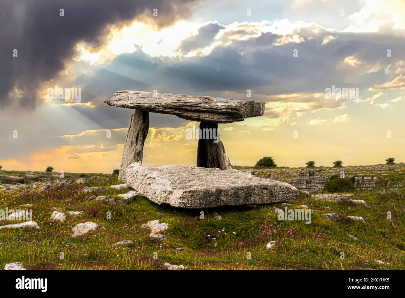 The Poulnabrone Dolmen.Situated on the high Burren limestone plateau ...