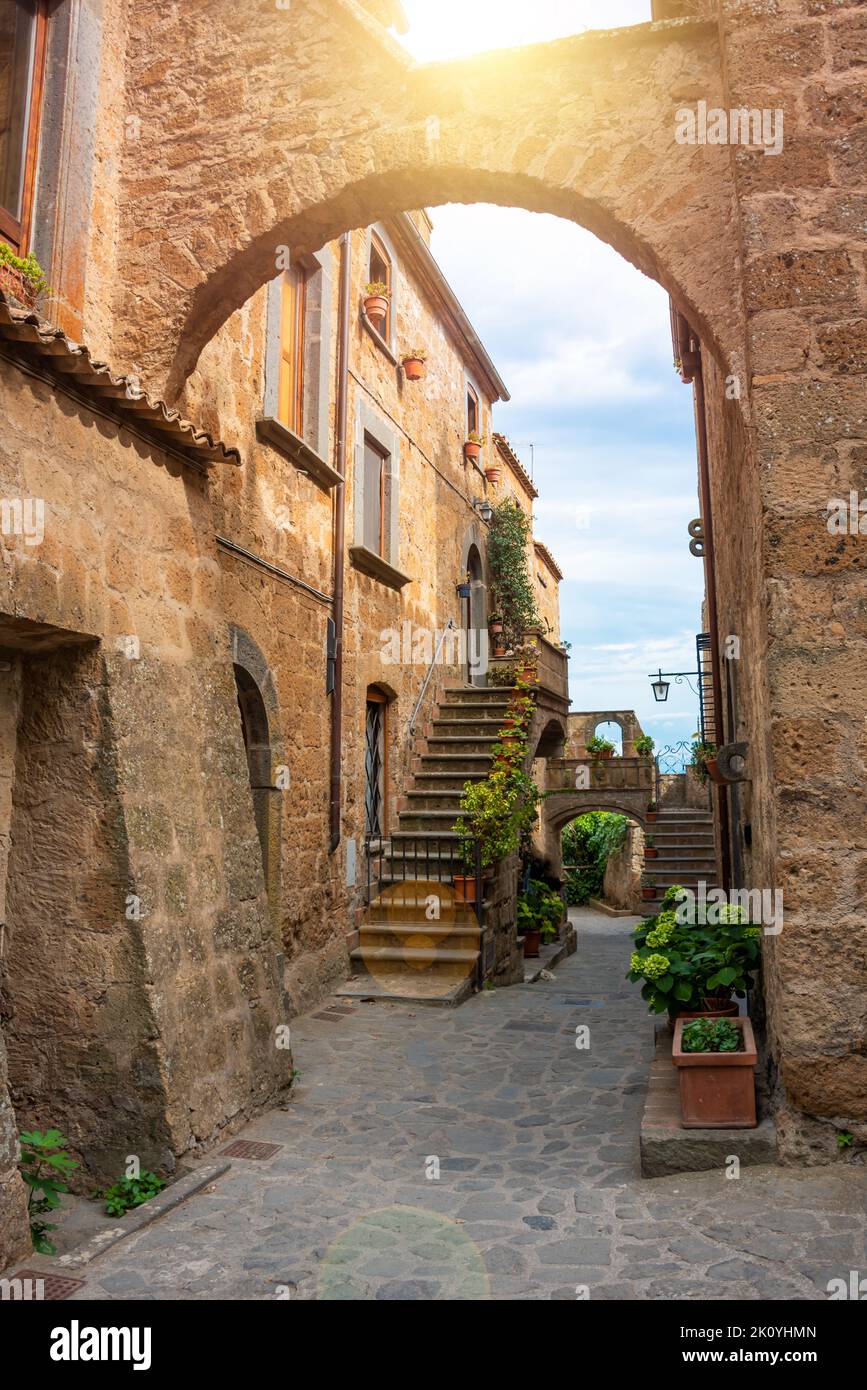 Picturesque building in medieval town in Tuscany. Old stone walls and ...