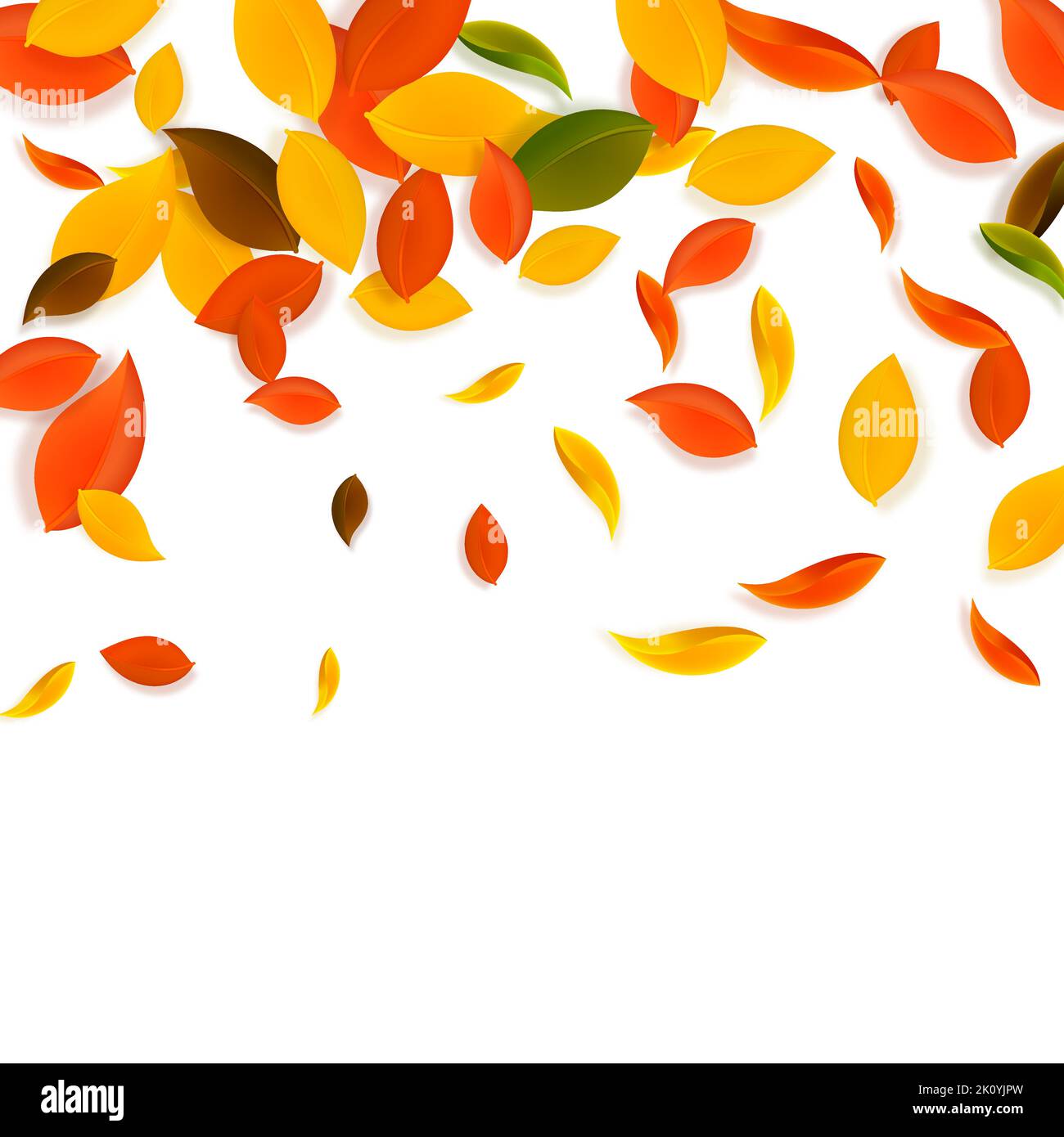 Falling autumn leaves. Red, yellow, green, brown chaotic leaves flying ...