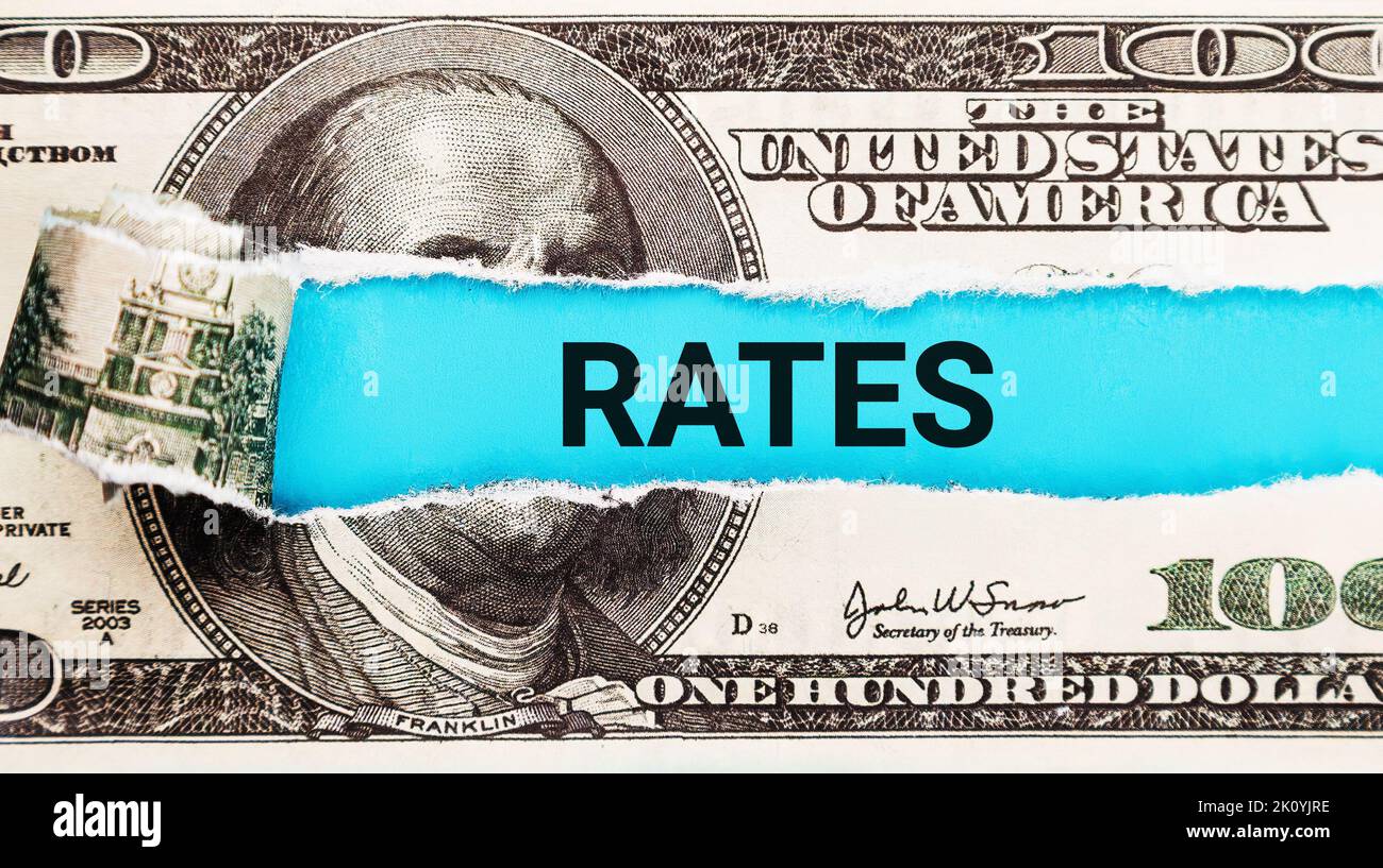 Rates The word rates on dollar usa background. Financial concept Stock ...