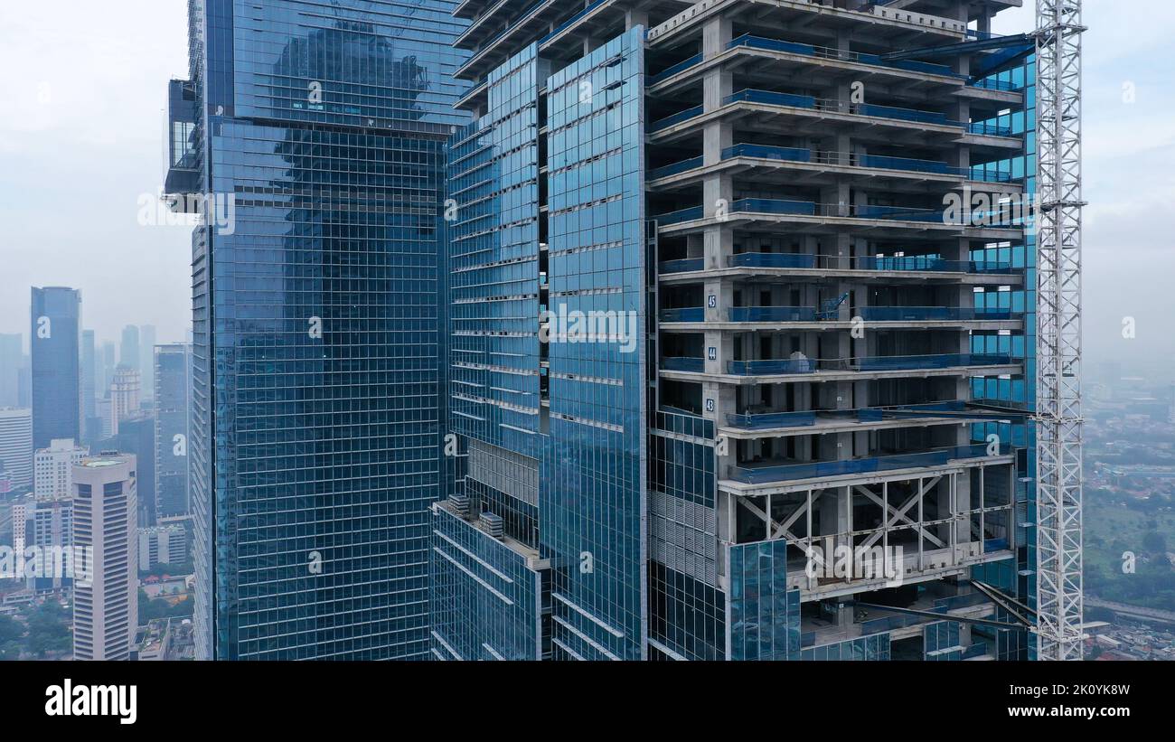 Building a high-rise building, view of a skyscraper under construction ...