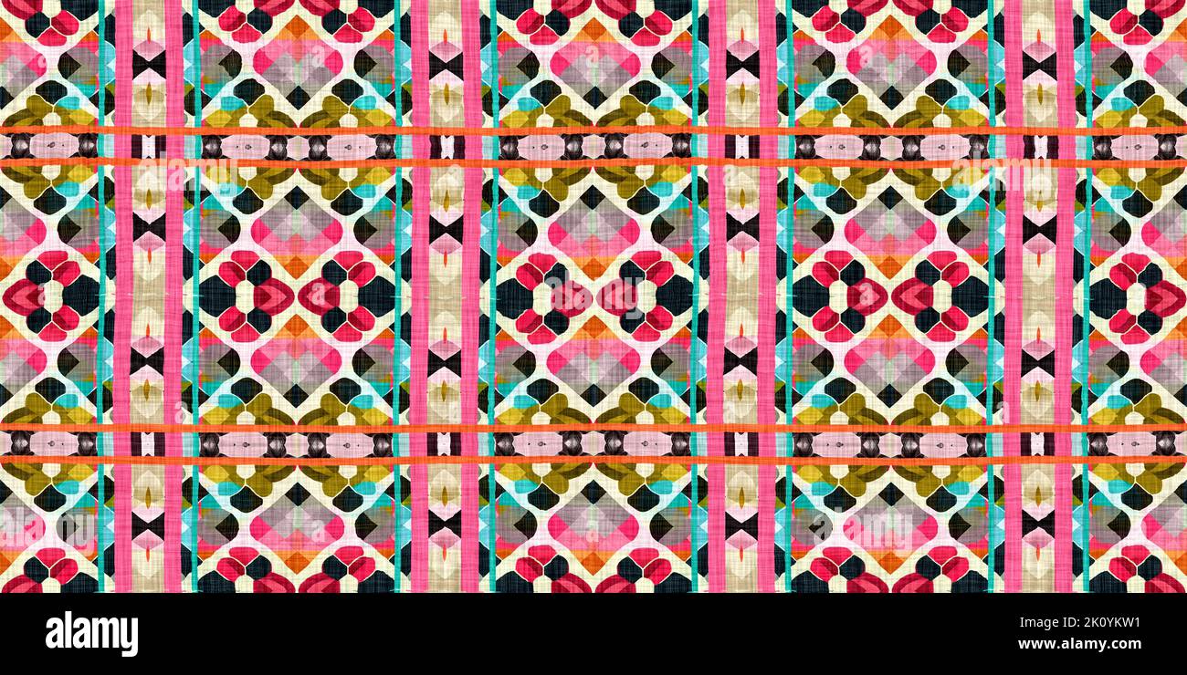Kitsch pattern geometric retro design in seamless border background ...