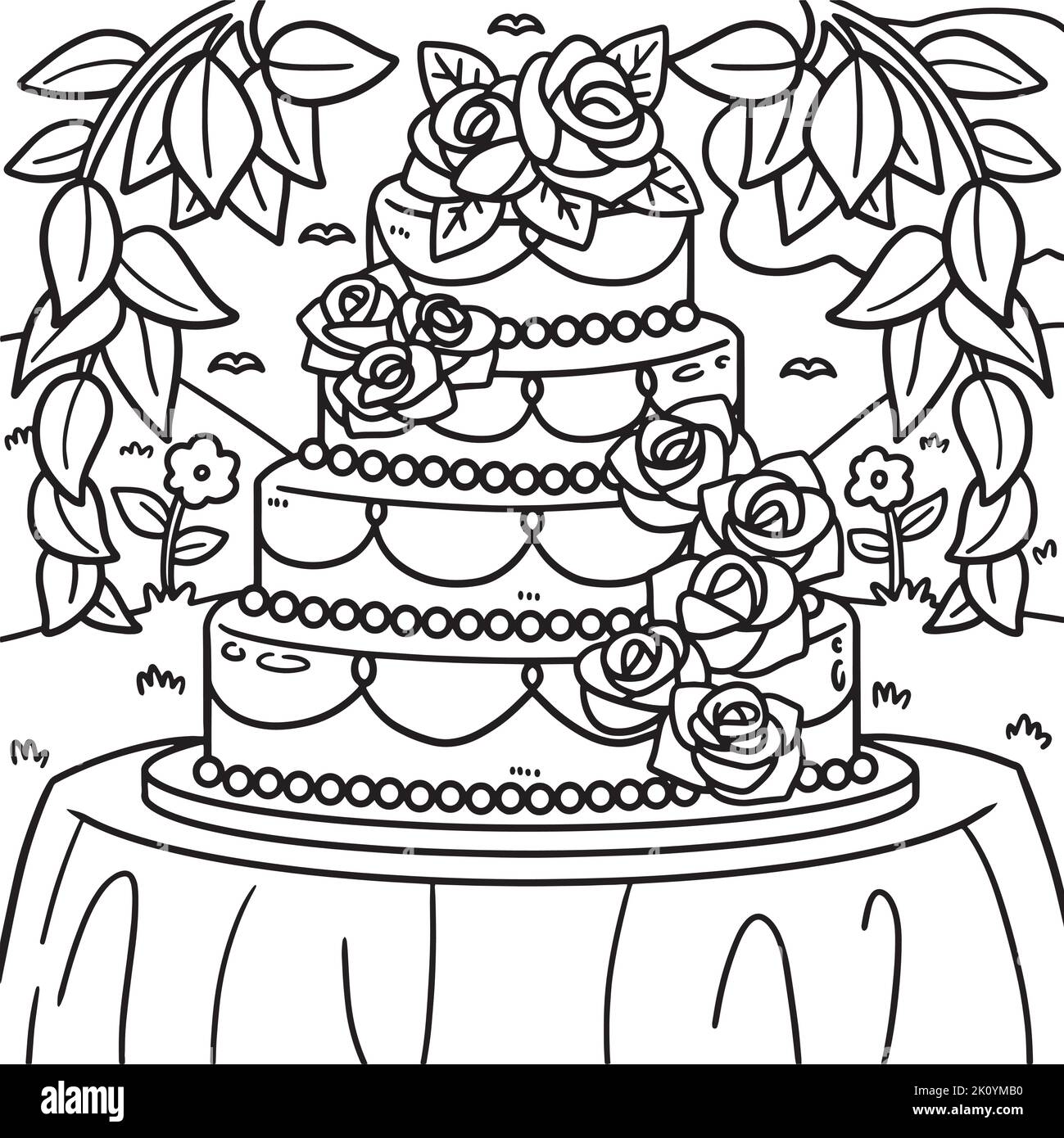 Wedding Cake Coloring Page for Kids Stock Vector Image & Art - Alamy