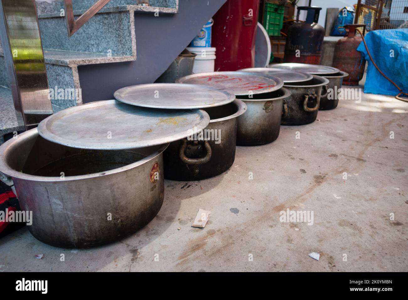 April 13th 2022, Dehradun City Uttarakhand India. Big stew pots or ...