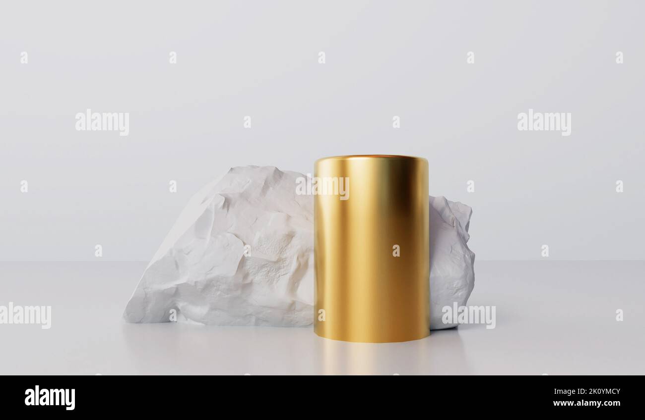Abstract white stone rock with gold podium. Product and cosmetic ...