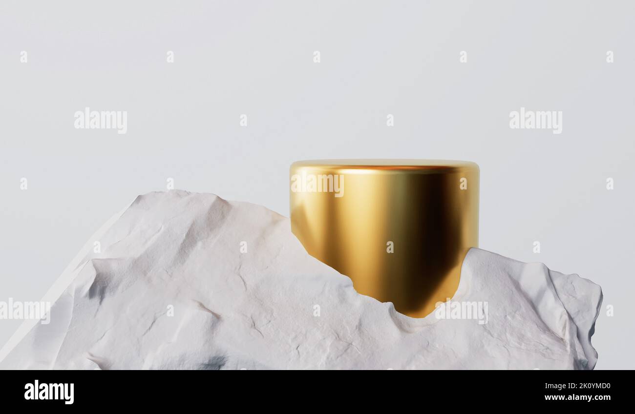 Abstract white stone rock with gold podium. Product and cosmetic ...