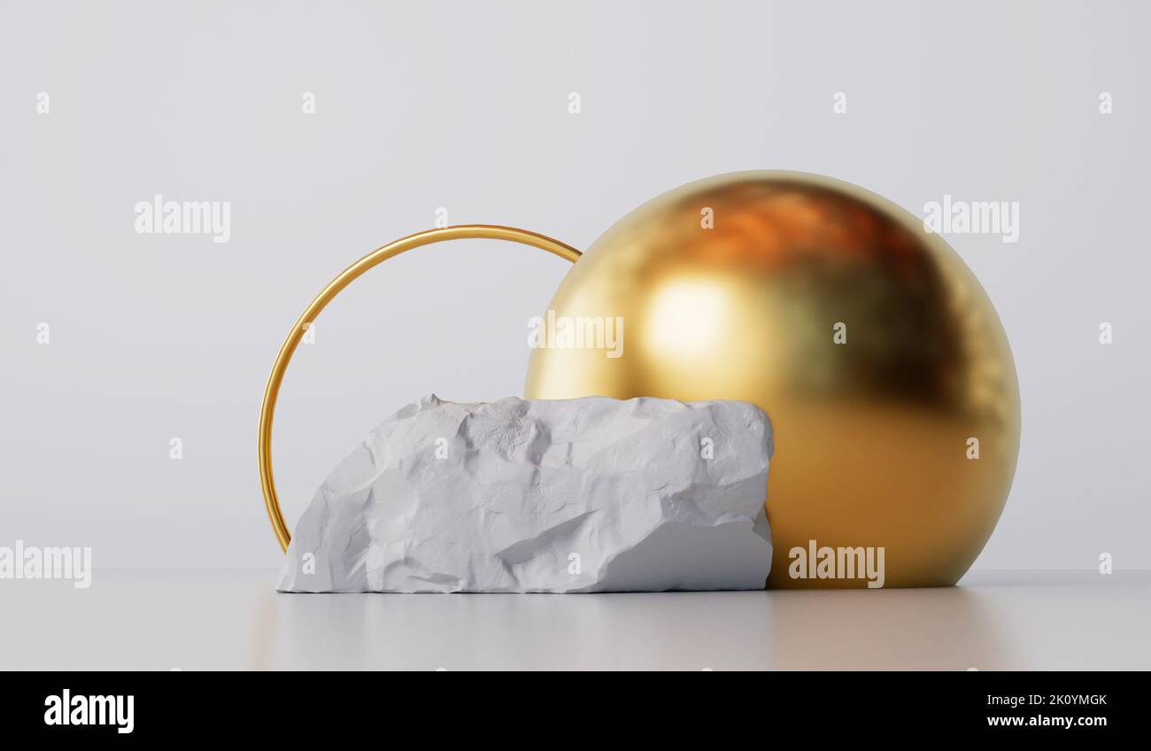 Abstract white stone rock with gold shapes. Product and cosmetic ...