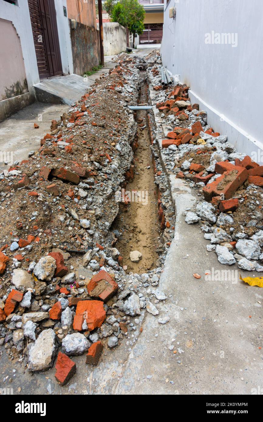 May 23rd 2022, Dehradun city India. Trench Excavation on the streets ...