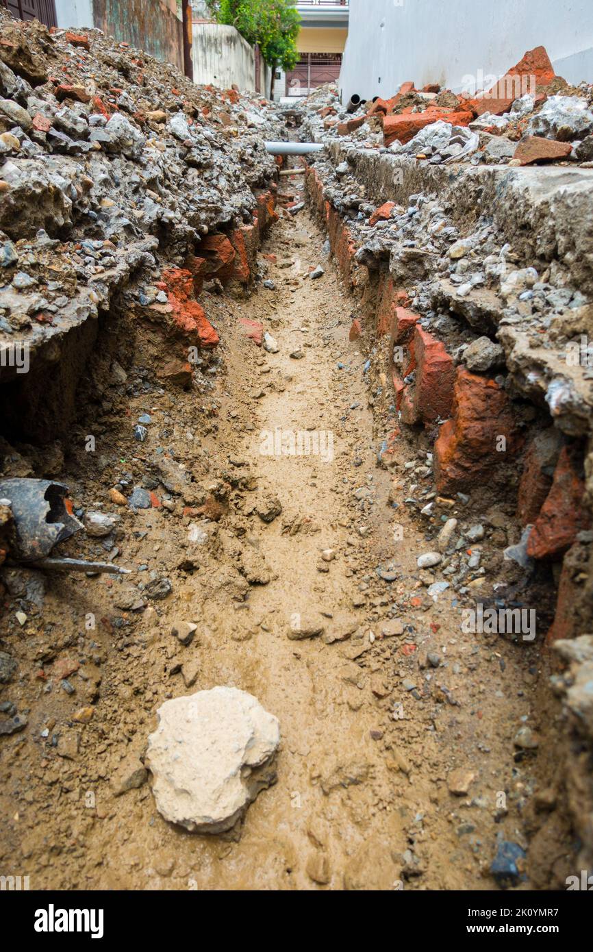 May 23rd 2022, Dehradun city India. Trench Excavation on the streets ...