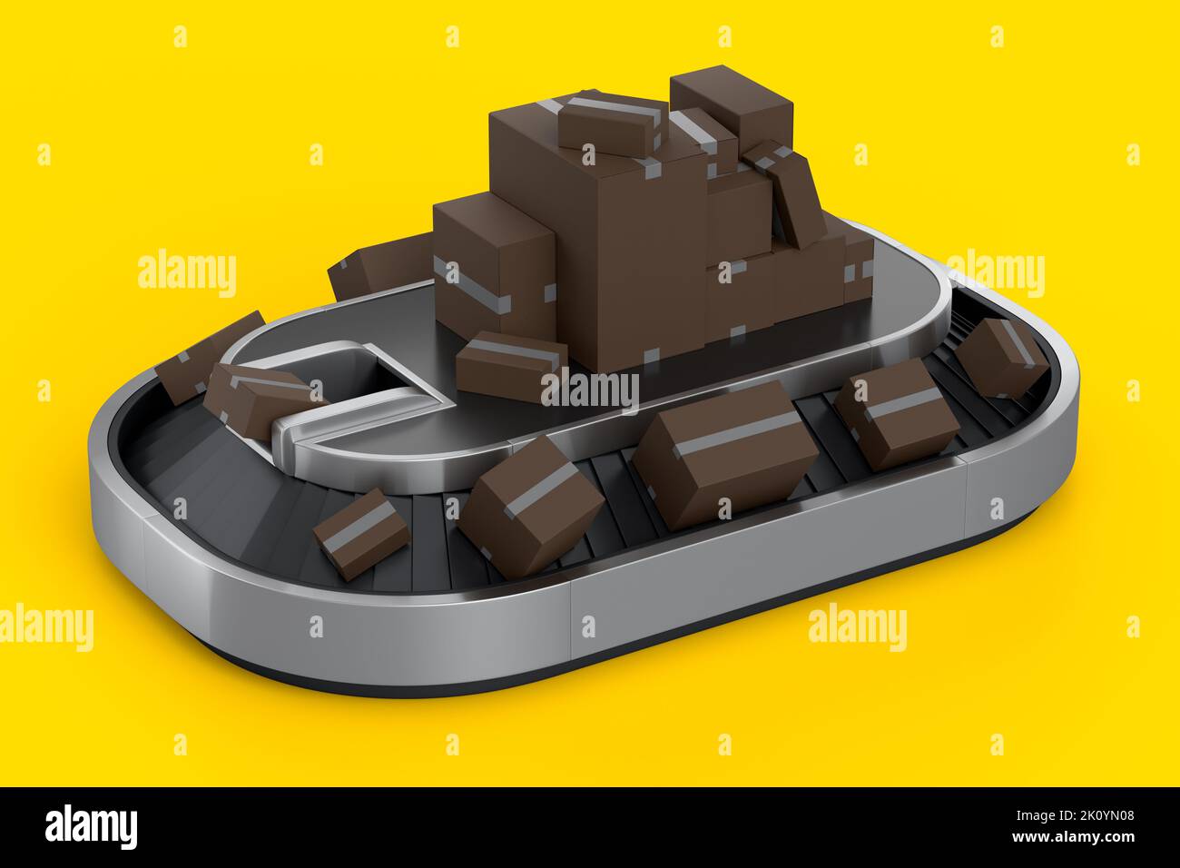 Airport luggage conveyor belt or baggage claim area with cardboard ...