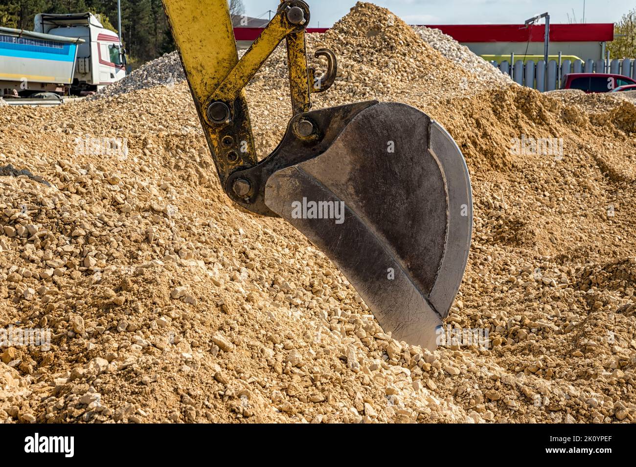 Industrial background. Digger bucket close-up. Construction excavator ...