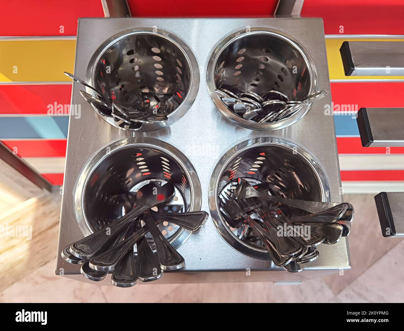 containers with utensils in fast food. top view Stock Photo - Alamy