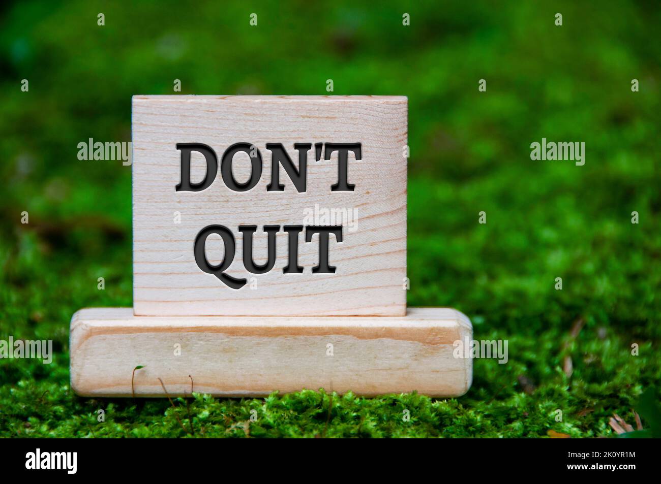Do not quit text on wooden block with green nature background ...