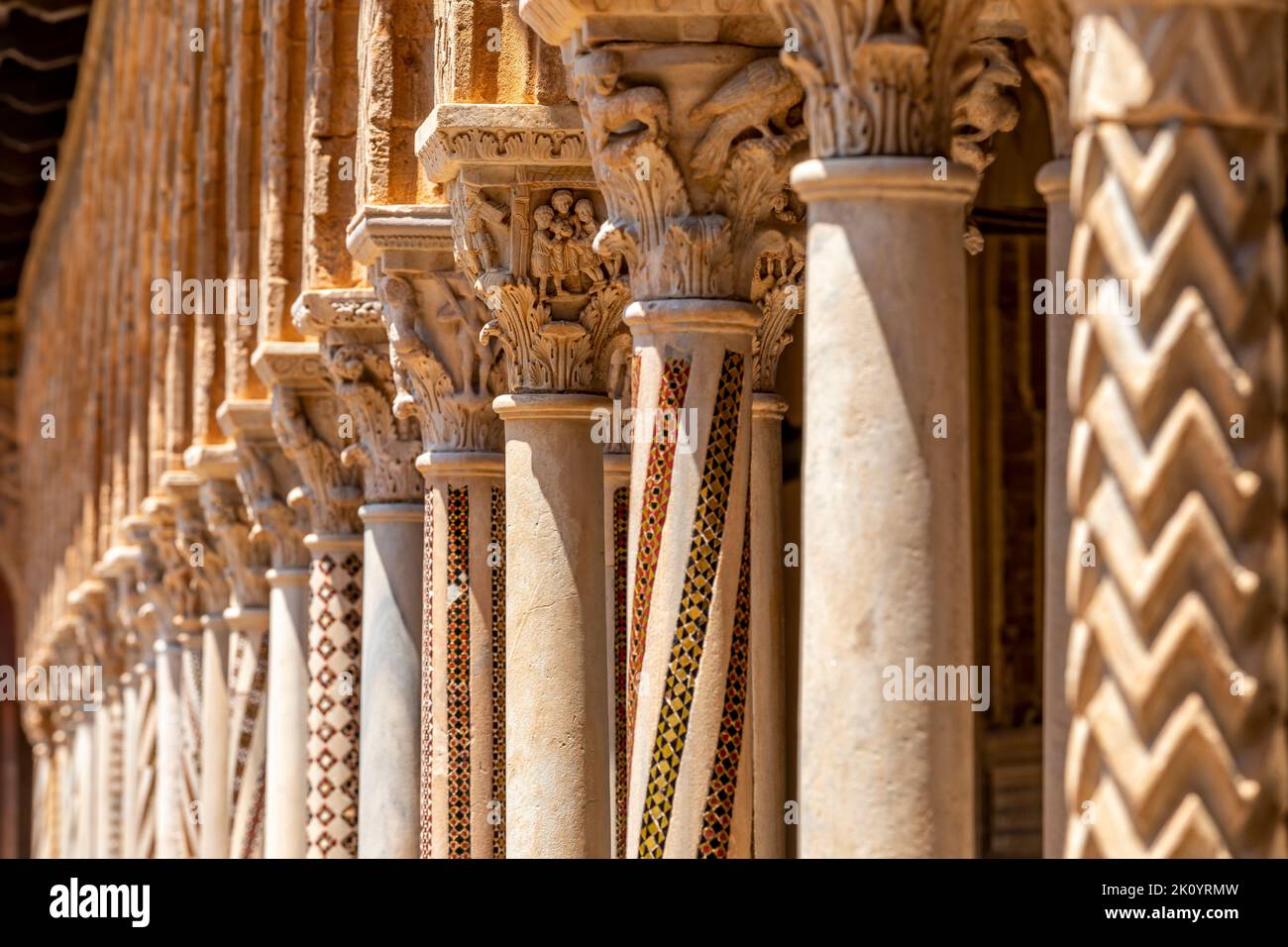Monreale, Italy - July 8, 2020: Cloister of the cathedral of Monreale ...