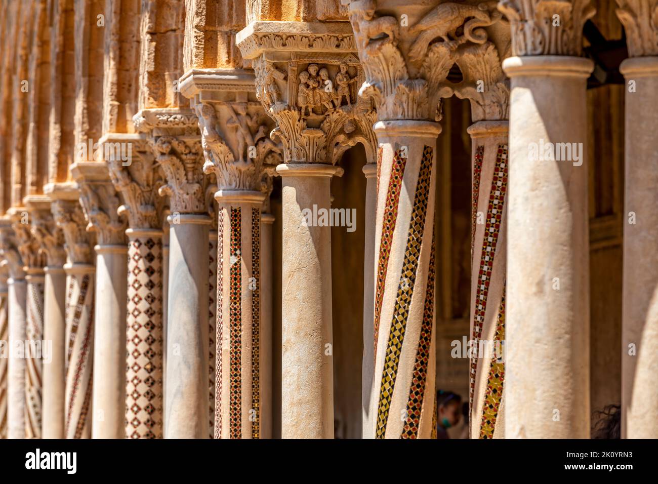Monreale, Italy - July 8, 2020: Cloister of the cathedral of Monreale ...
