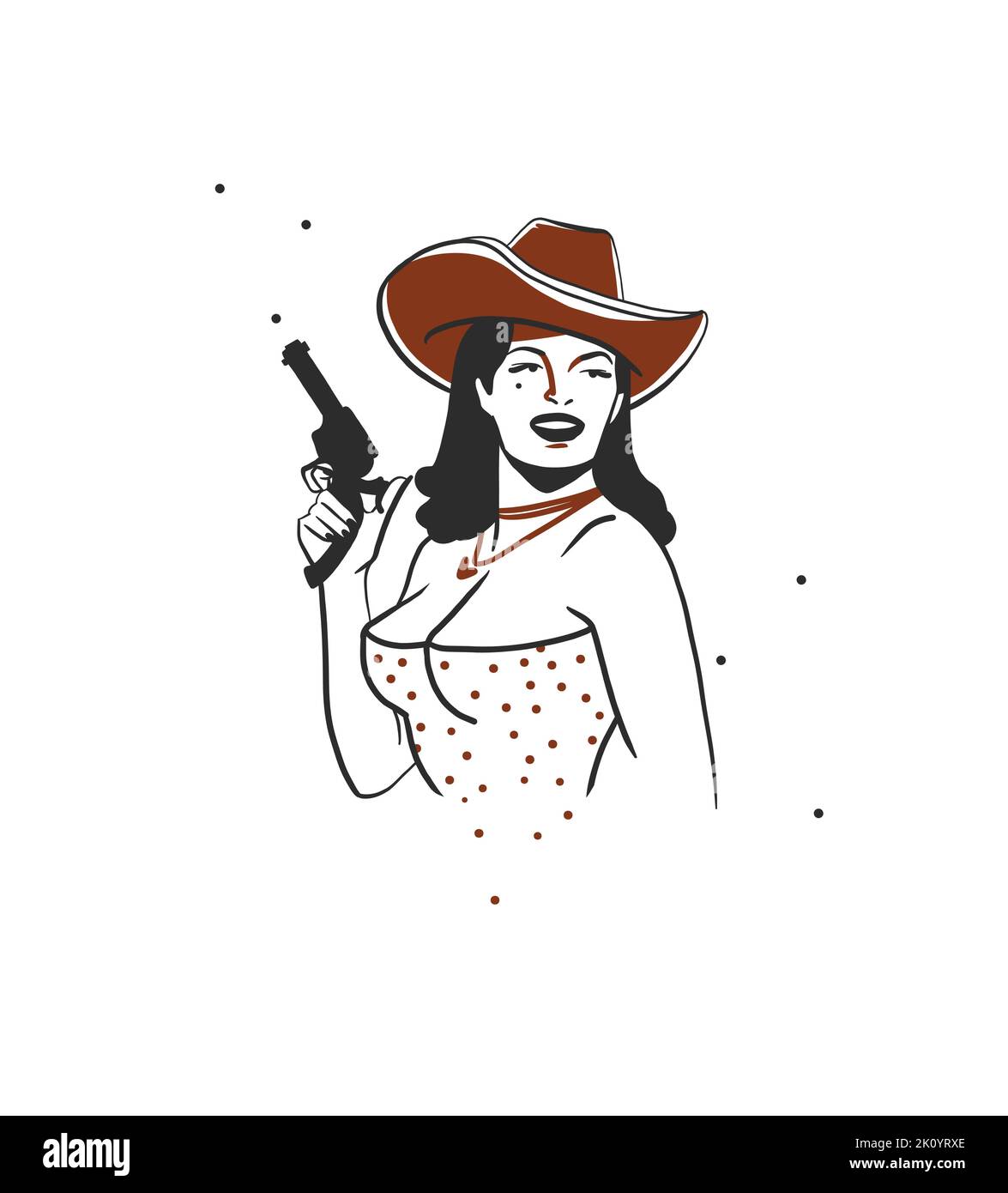 Hand drawn abstract vector graphic clipart illustration boho cowgirl in ...