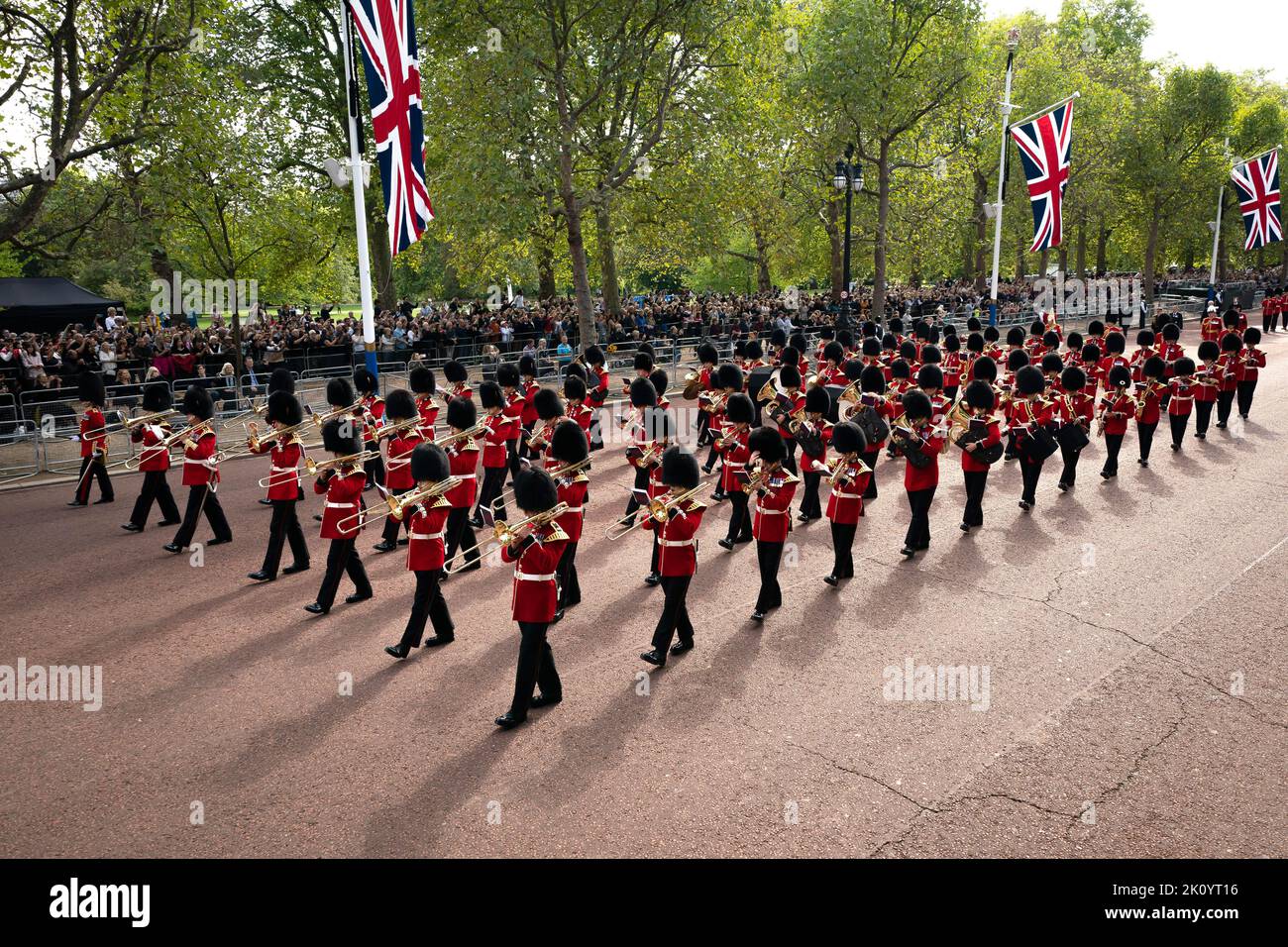 The military procession as the coffin of Queen Elizabeth II, draped in ...