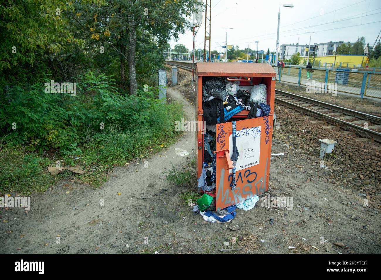 A clothing donation bin is seen in Warsaw, Poland on 13 September, 2022 ...