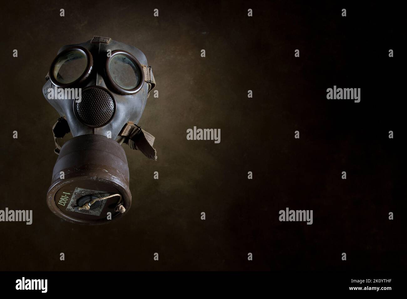 A World War II Gas Mask isolated on a smoke black background Stock ...