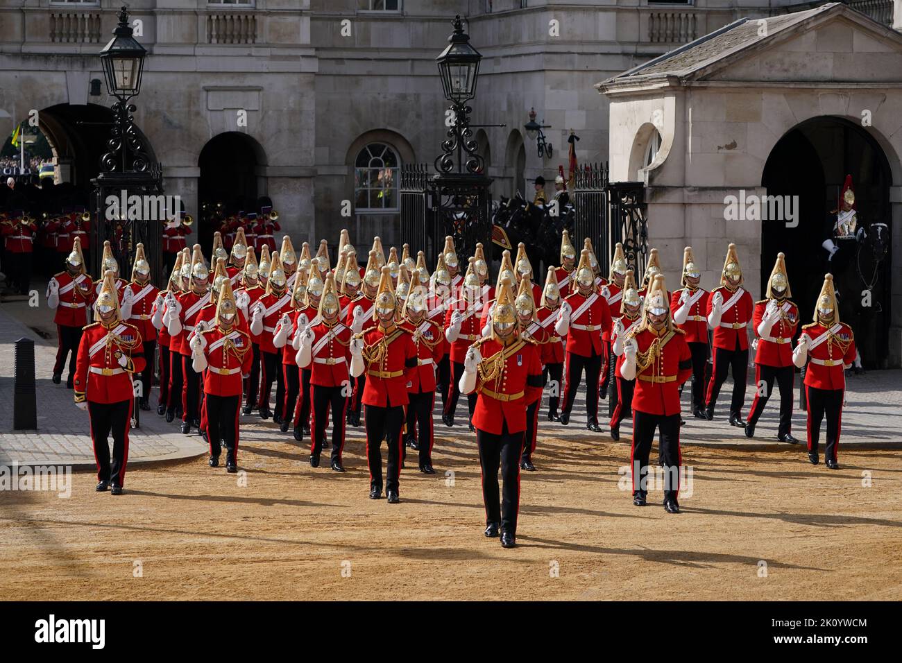 The military procession as the coffin of Queen Elizabeth II, draped in ...