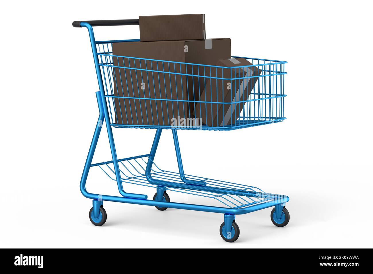 Shopping cart or trolley for groceries on white background. 3d render ...