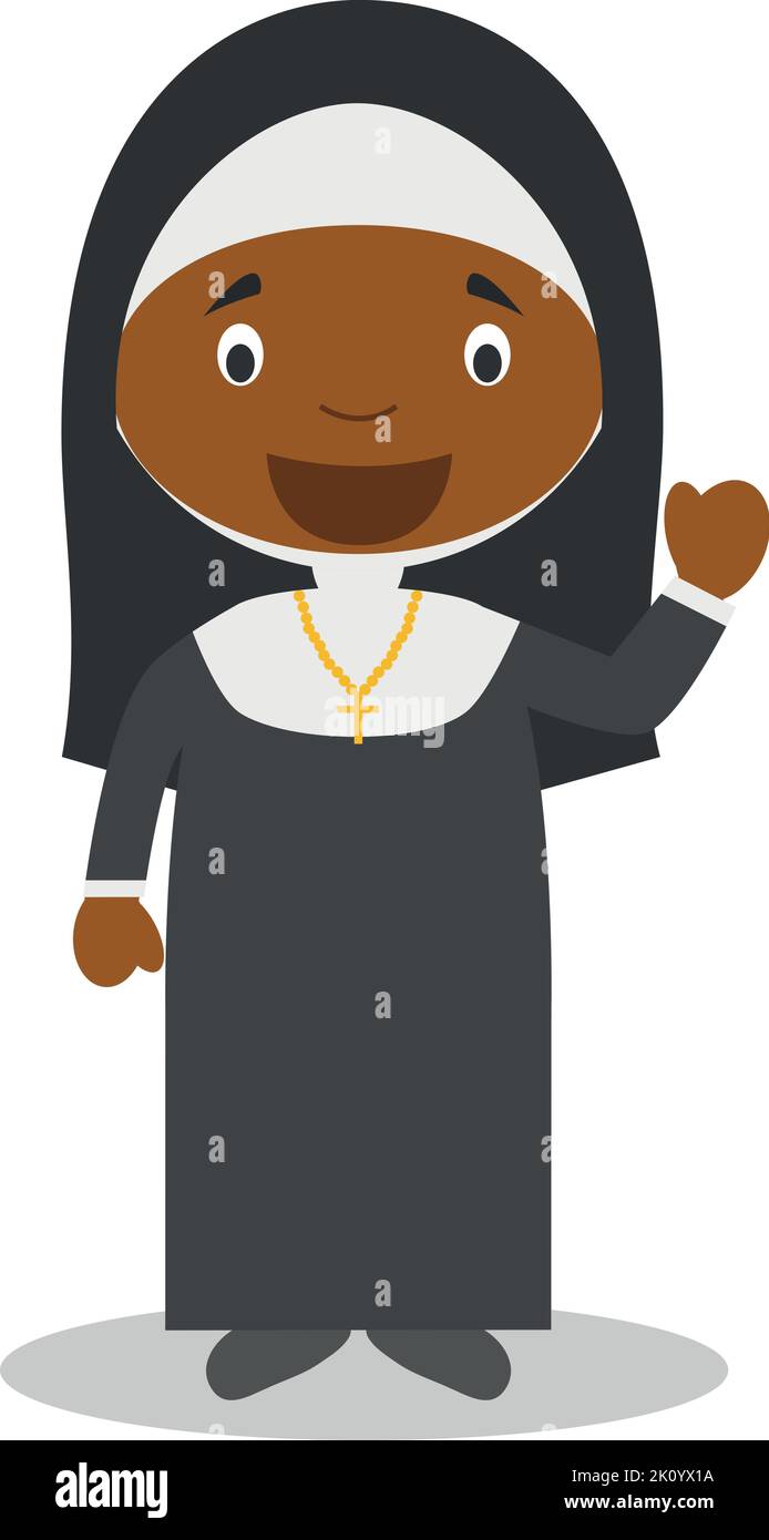 Cute cartoon vector illustration of a black or african american nun ...