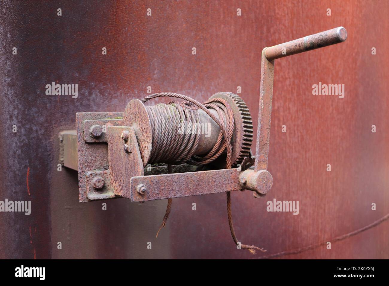 old rusty broken winch on an industrial plant Stock Photo - Alamy