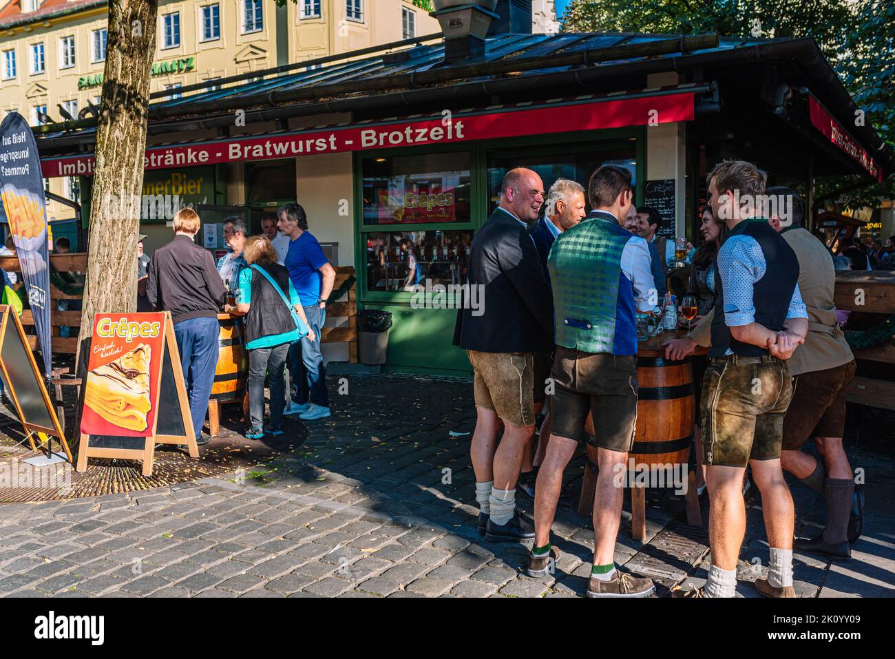 Munich, Germany - October 2021: People in traditional Bavarian costume ...