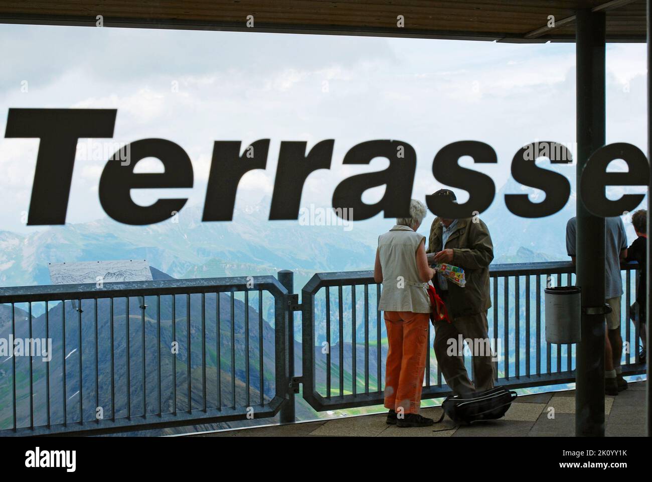 Terrace window glass of the revolving restaurant, Swiss Alps ...