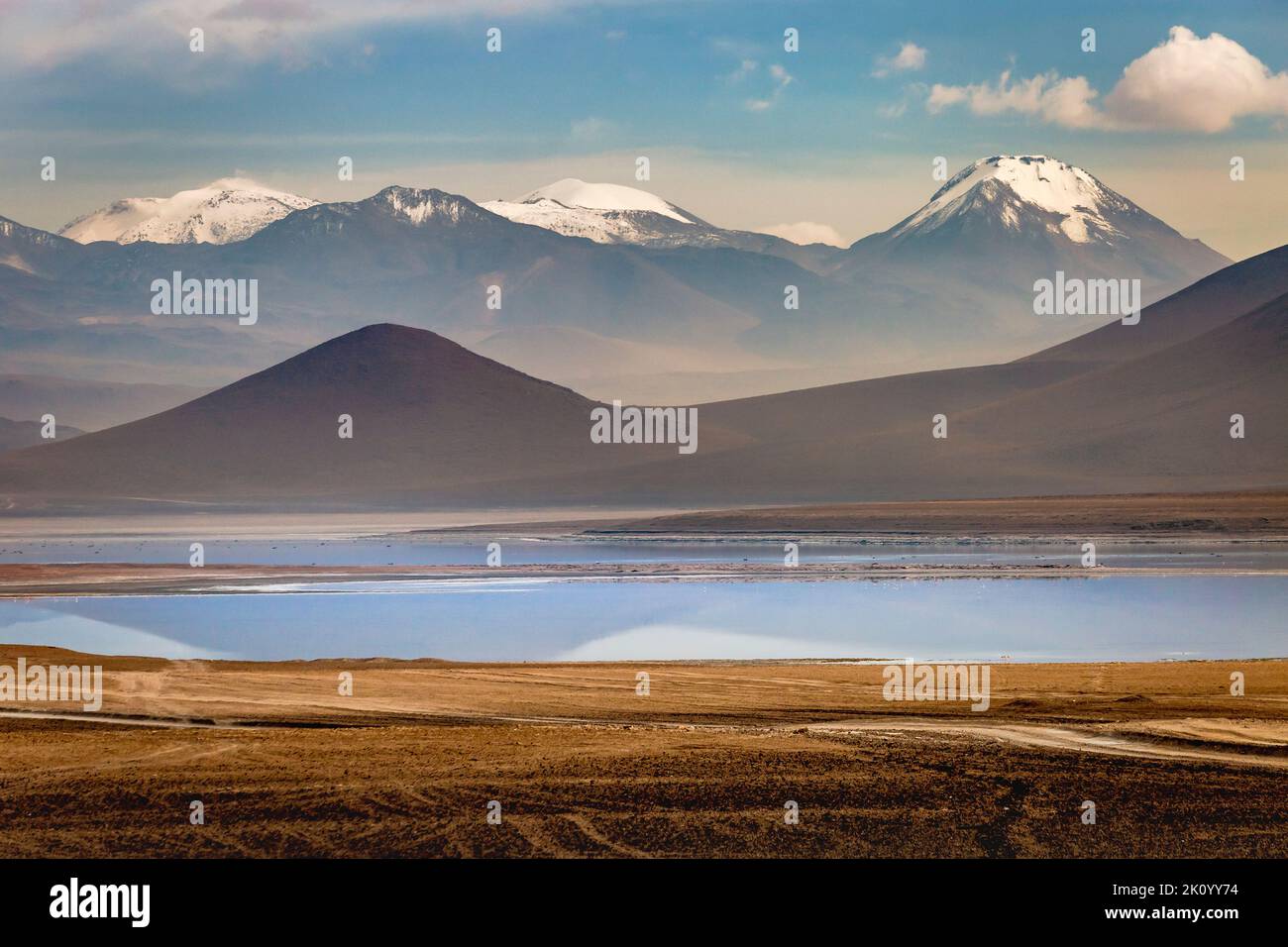 Salar de Atacama volcanic landscape and salt lake in Atacama Desert ...